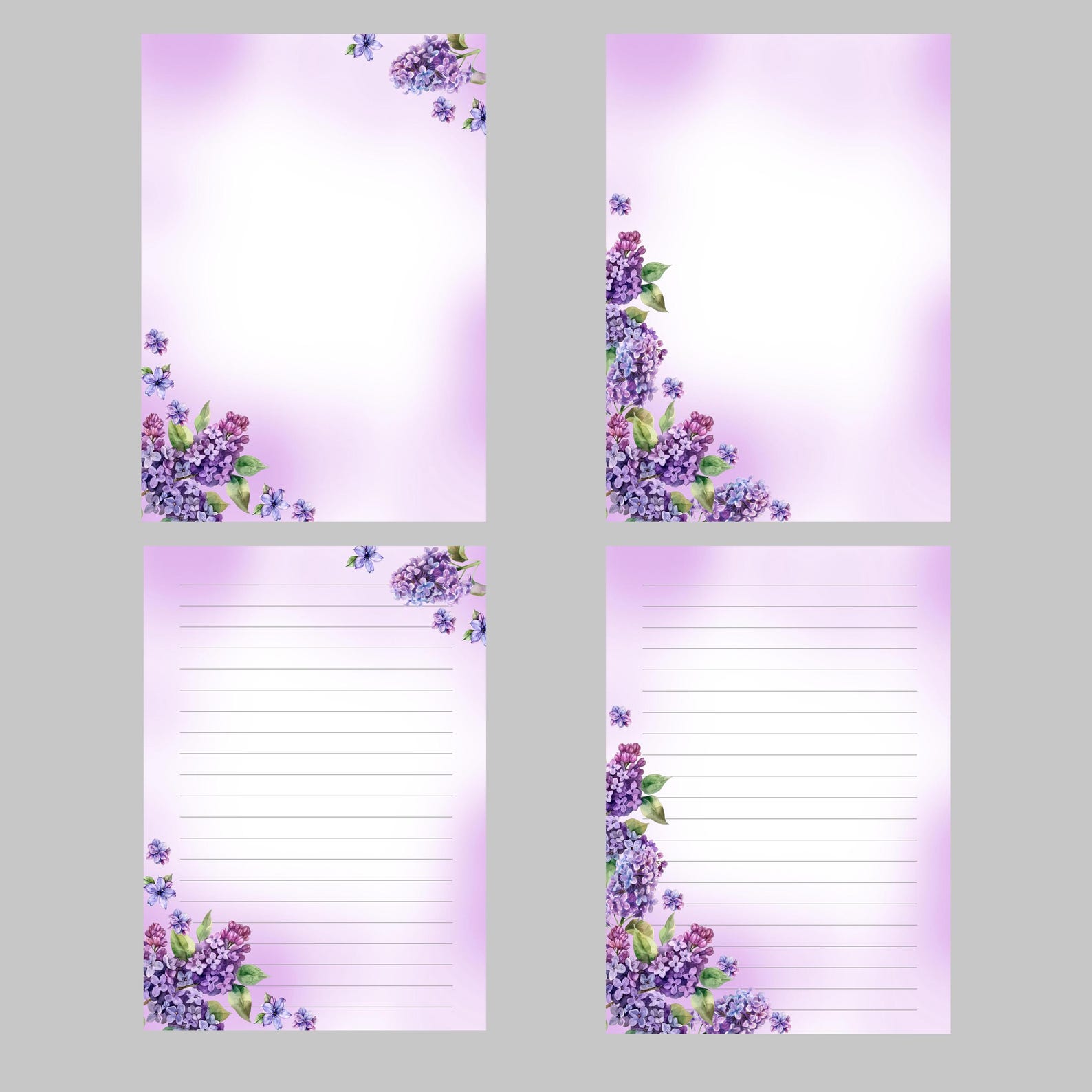 Lilac Flower Stationary, Lilac Printable, Flower Stationary, Floral ...