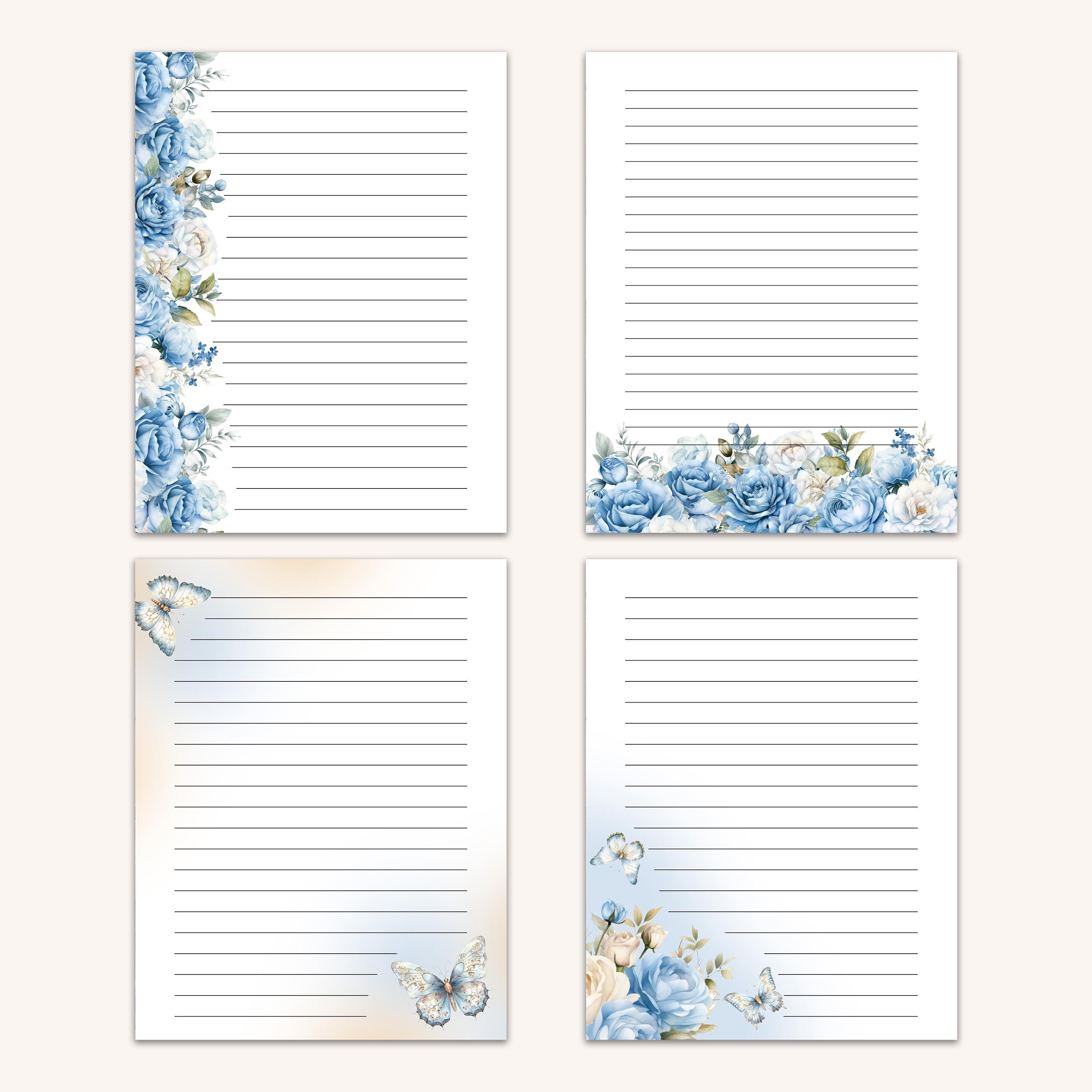 Blue Flowers Printable Stationary, Flower Stationary, Winter Writing ...