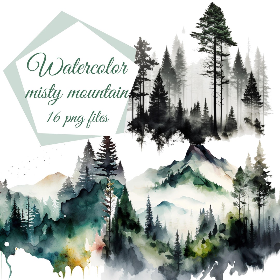 Watercolor Forest Clipart, Misty Forest Clipart, Watercolor Trees ...