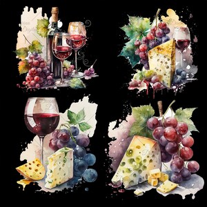 Watercolor Wine Clipart, Wine and Cheese Clipart, Wine Illustration ...