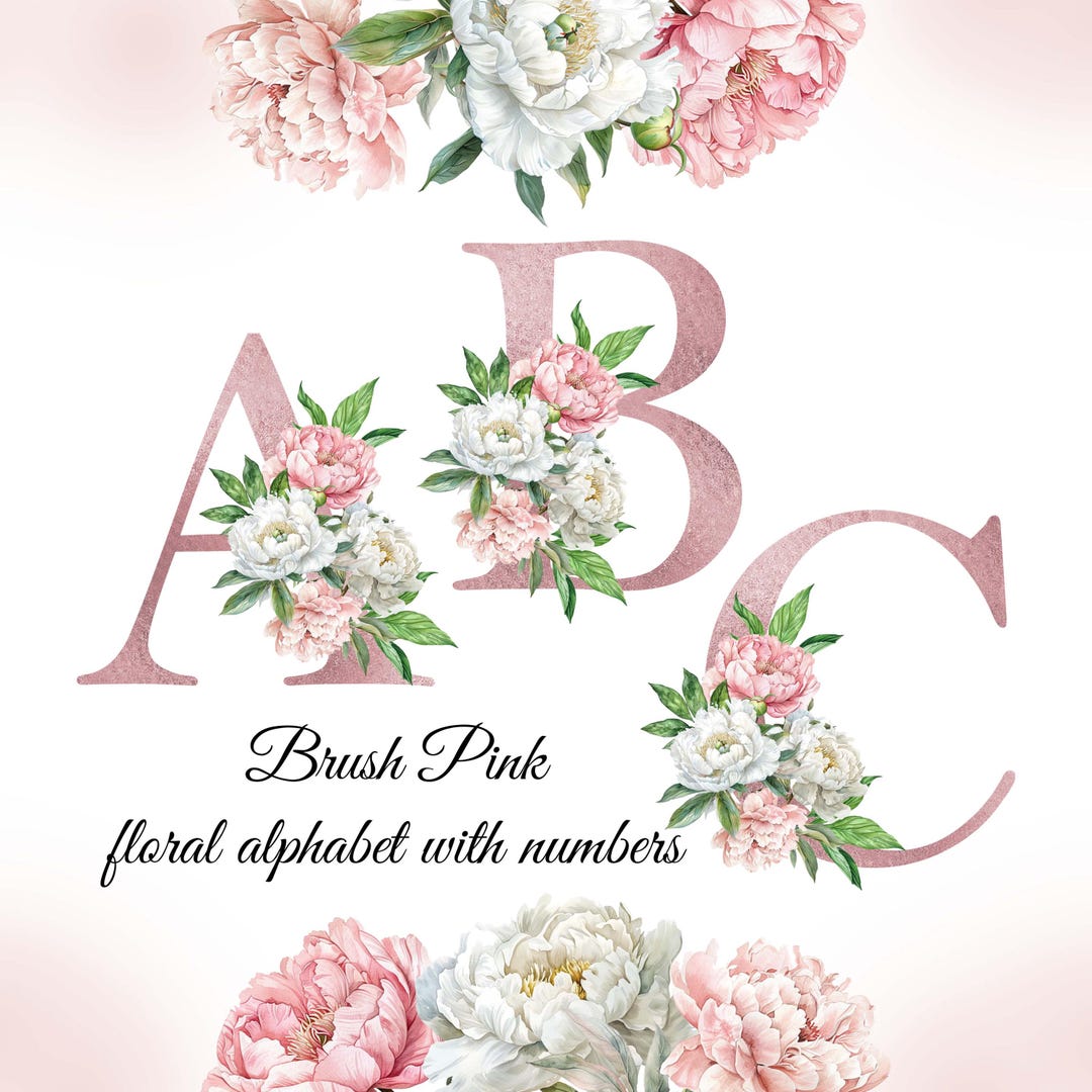 Floral Alphabet Clipart, Rose Gold Flowers Alphabet, Alphabet PNG, Pink ...