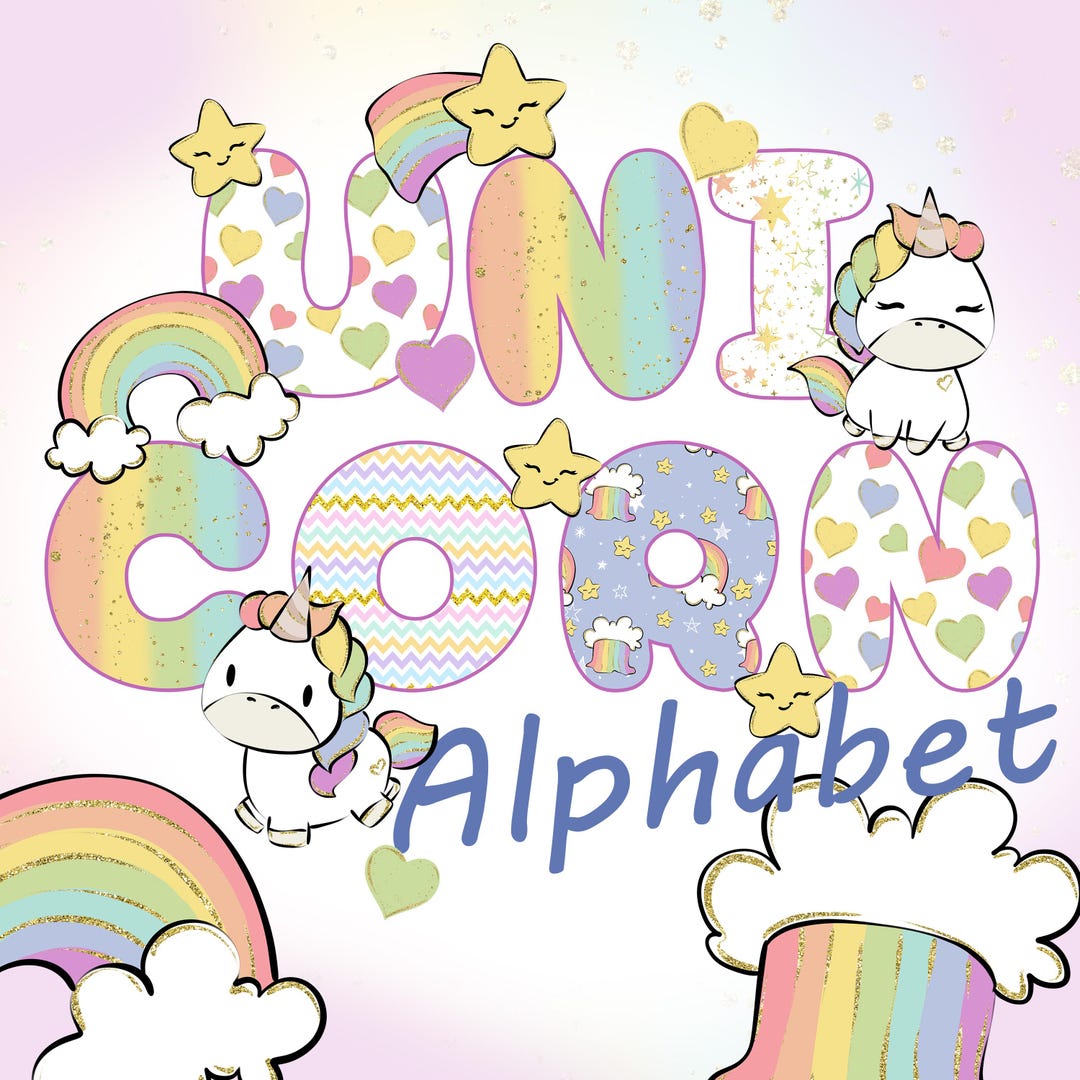 Unicorn Doodle Alphabet Clipart, Unicorn Clipart, Cute Unicorn Letters ...