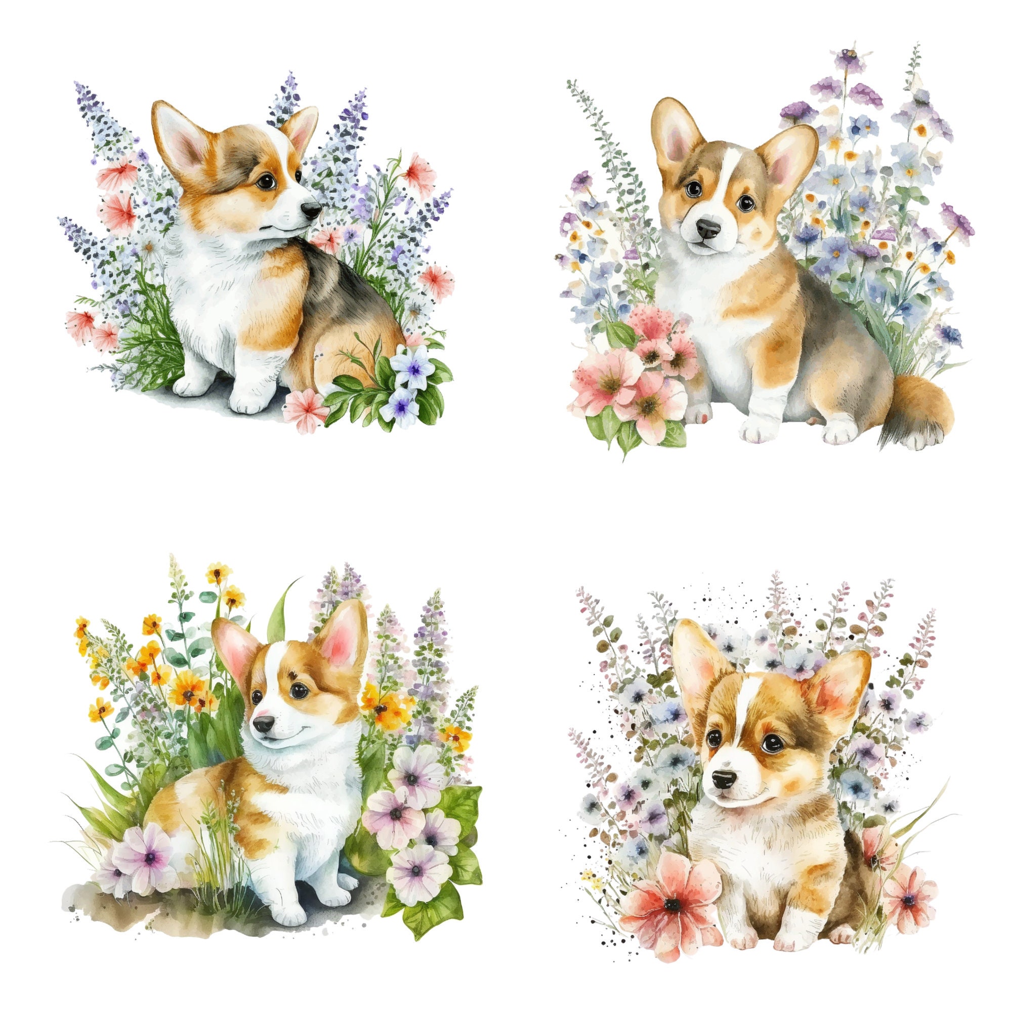 Watercolor Corgi Clipart, Corgi Illustration, Puppy Clipart, Cute Dog ...