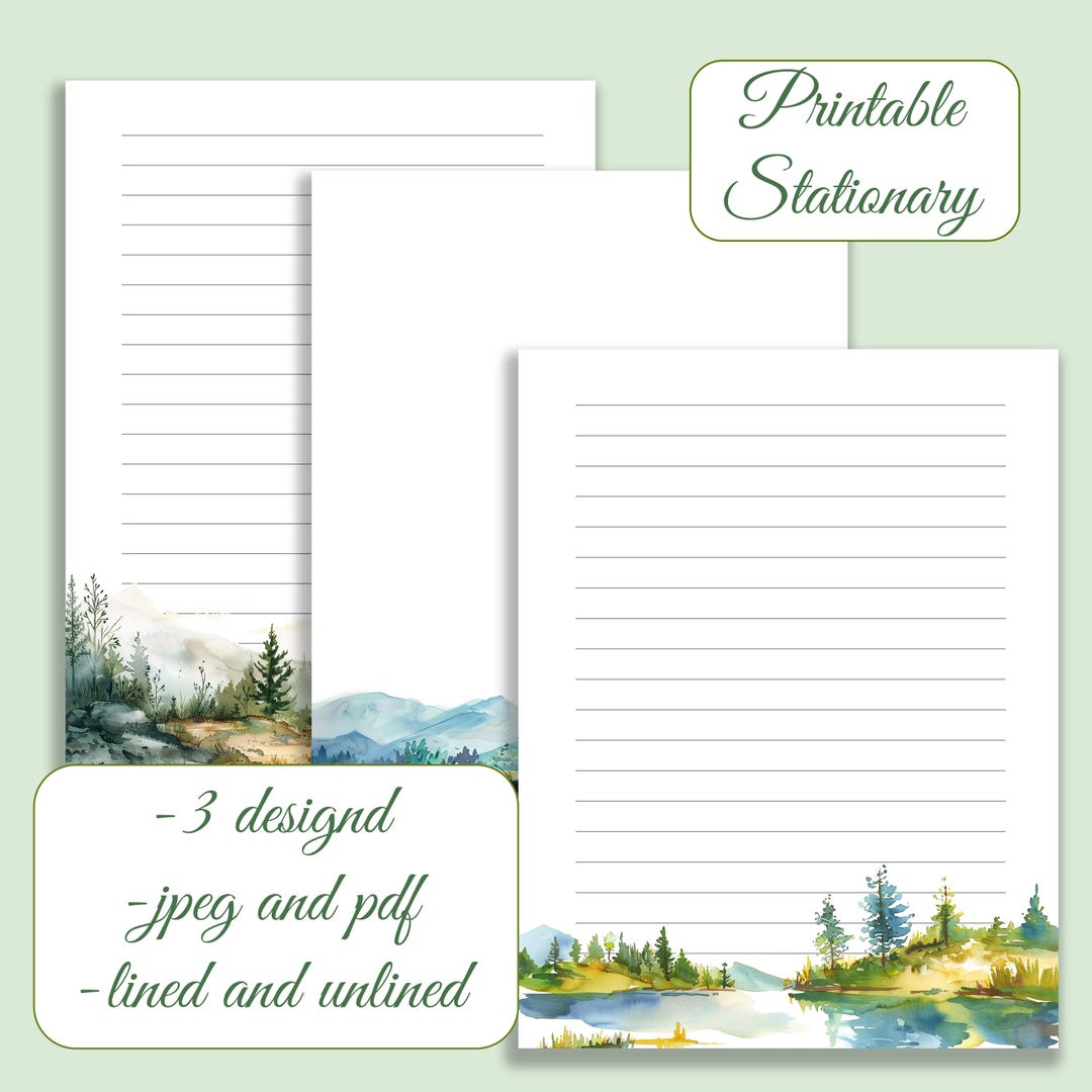 Landscape Printable Stationary, Forest Stationary, Mountain Writing ...