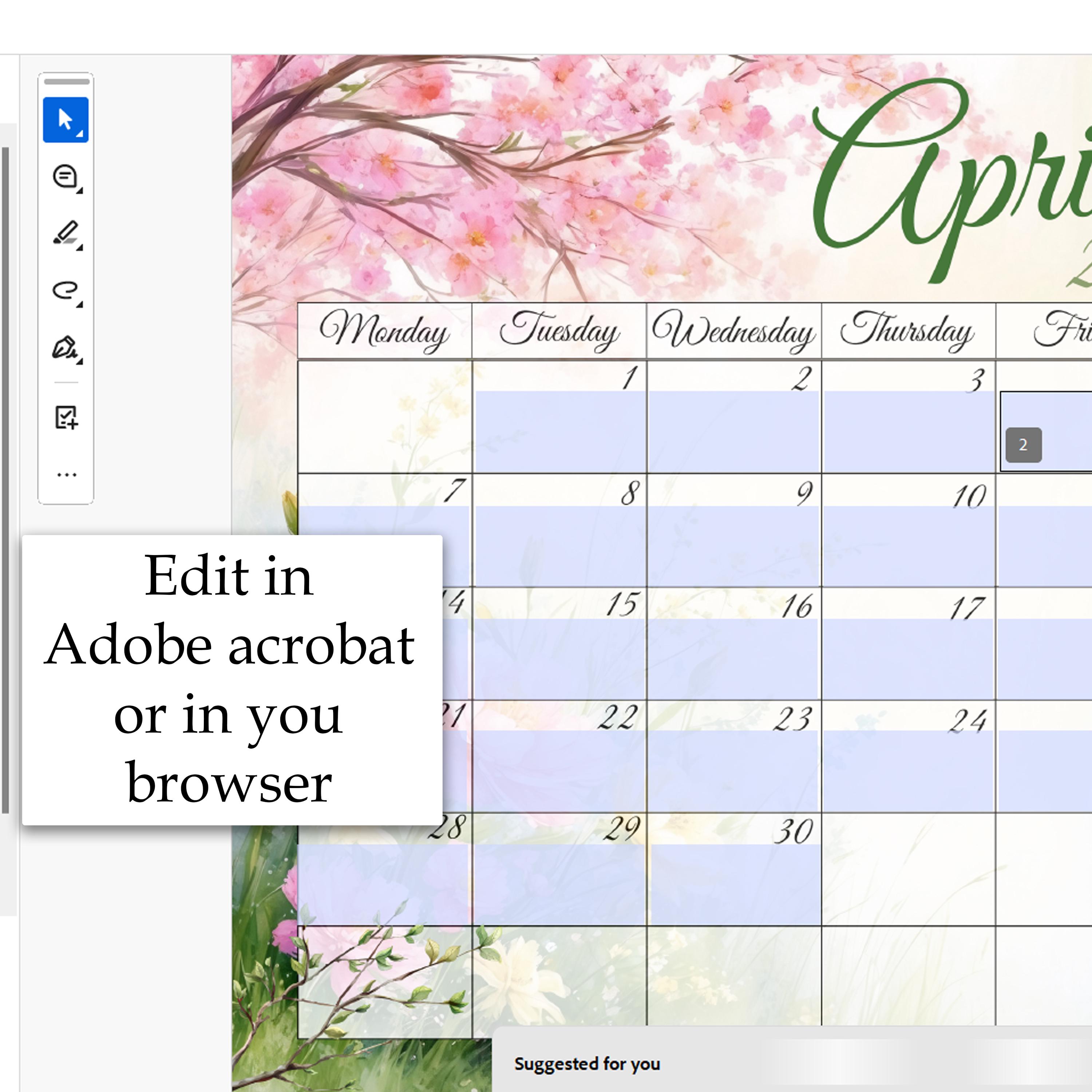 EDITABLE April 2025 Calendar, Spring Calendar, Chick Calendar, Tree ...