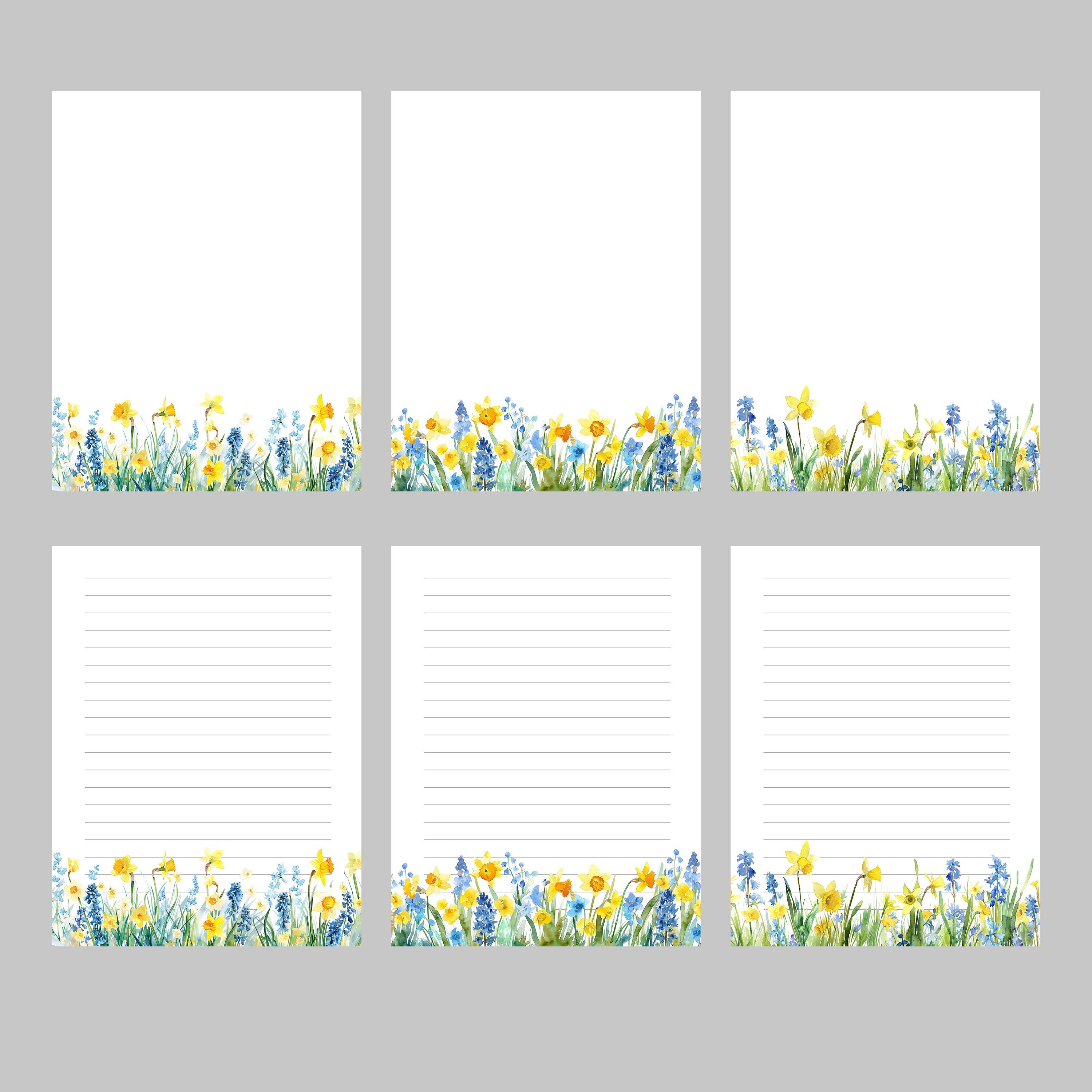 Spring Flower, Daffodil Printable Stationary, Flower Field Stationary ...