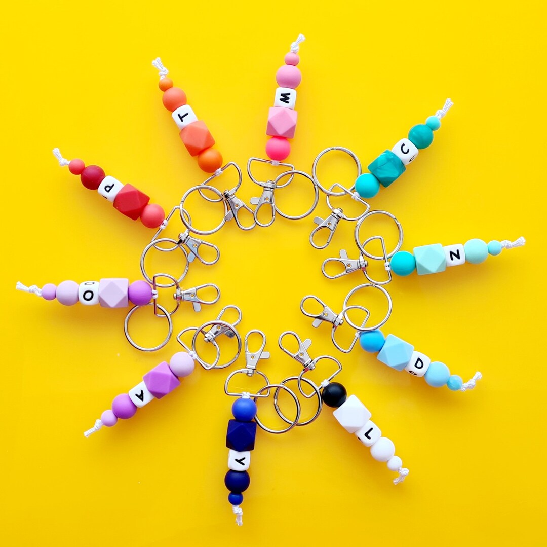 Personalised Keyring Name Tags Silicone Beaded Keychain Kids Keyring ...