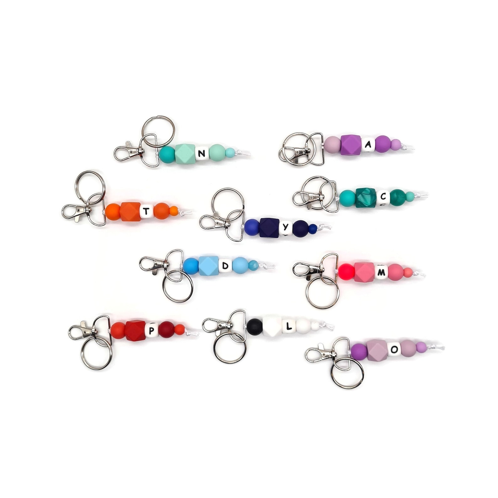 Personalised keyring Name Tags Silicone Beaded Keychain Kids | Etsy