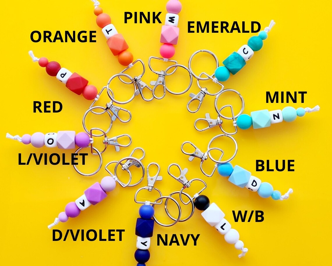 Personalised keyring Name Tags Silicone Beaded Keychain Kids | Etsy