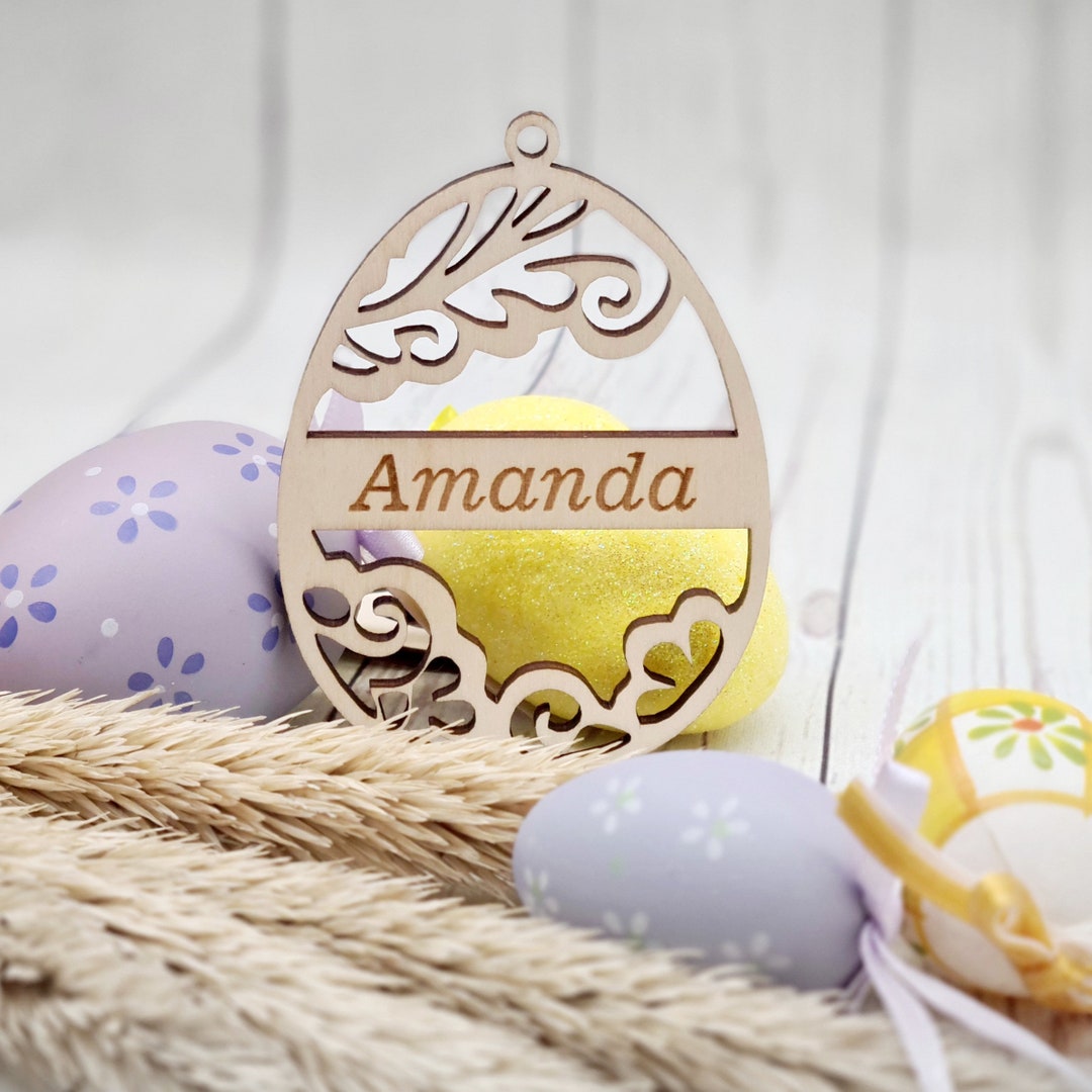Personalized Easter Egg Name Tag: Laser-cut Wooden Ornament - Etsy