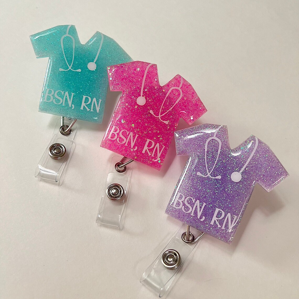 Scrub Top Glitter Badge Reel | BSN, RN | Stethoscope - Etsy