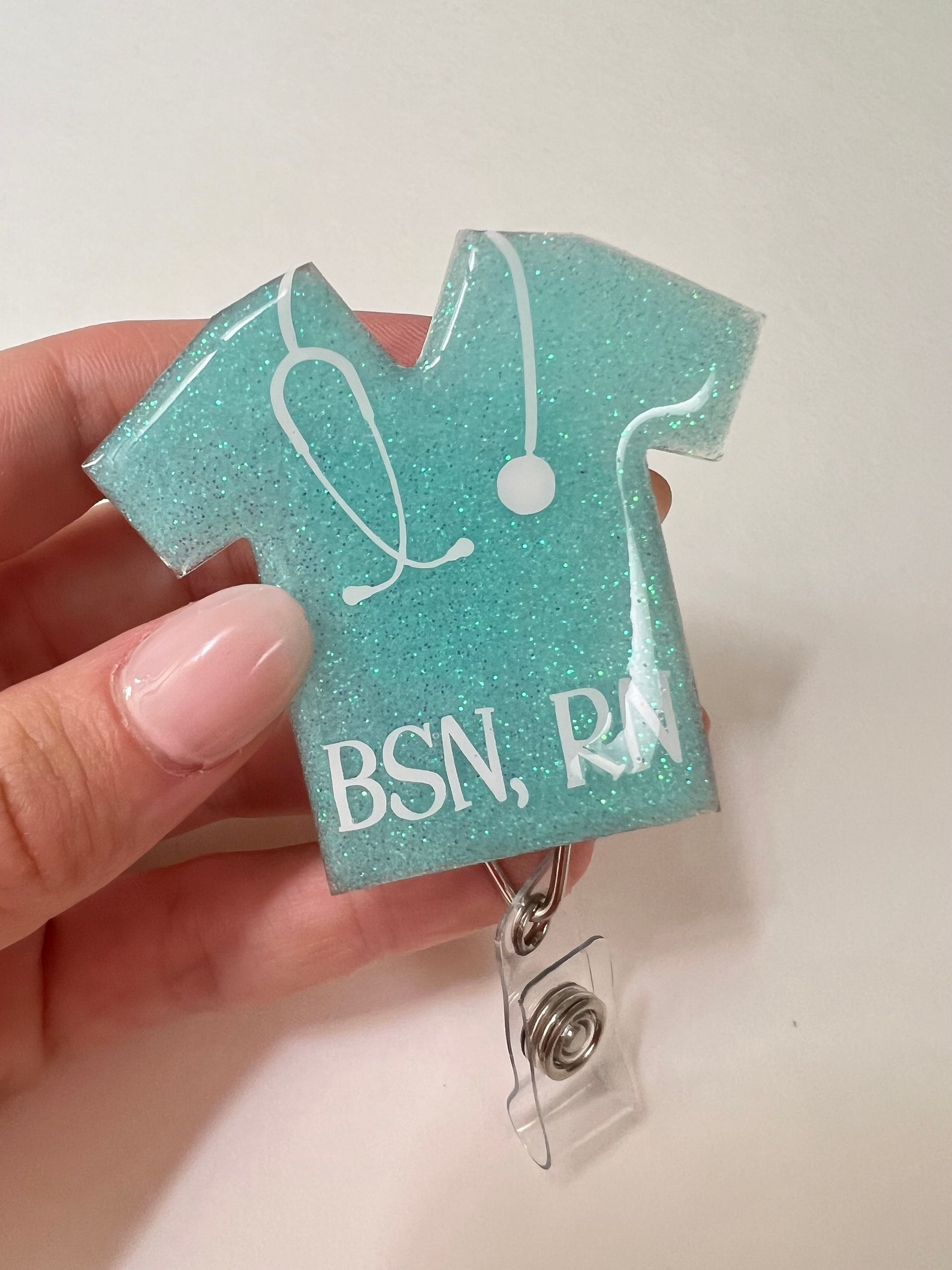 Scrub Top Glitter Badge Reel | BSN, RN | Stethoscope - Etsy