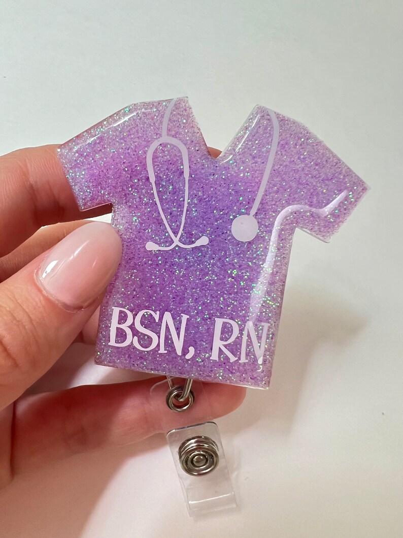 Scrub Top Glitter Badge Reel | BSN, RN | Stethoscope - Etsy