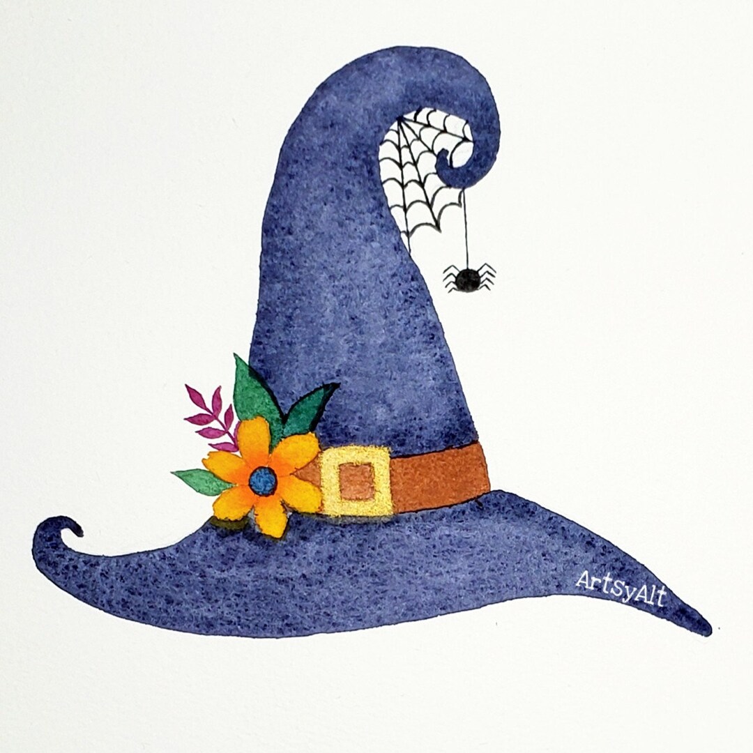 Witchy Hat Original Watercolor Painting Halloween Art Halloween Decor ...