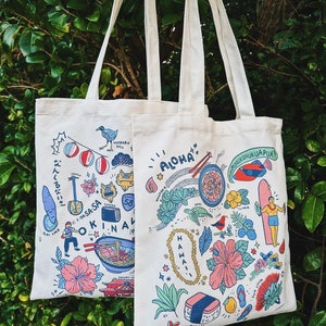 HAWAII / OKINAWA Doodle Canvas Tote Bags - Etsy