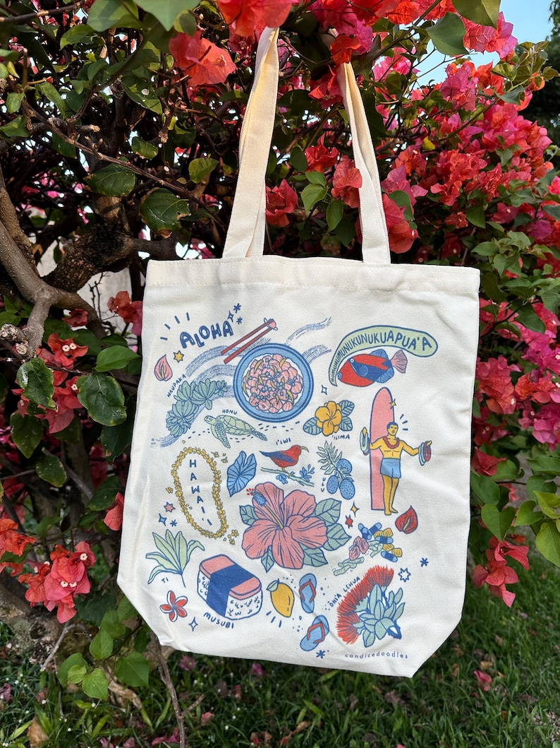 HAWAII / OKINAWA Doodle Canvas Tote Bags - Etsy