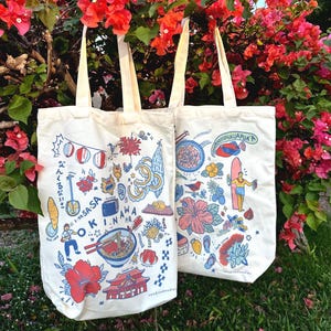 HAWAII / OKINAWA Doodle Canvas Tote Bags - Etsy