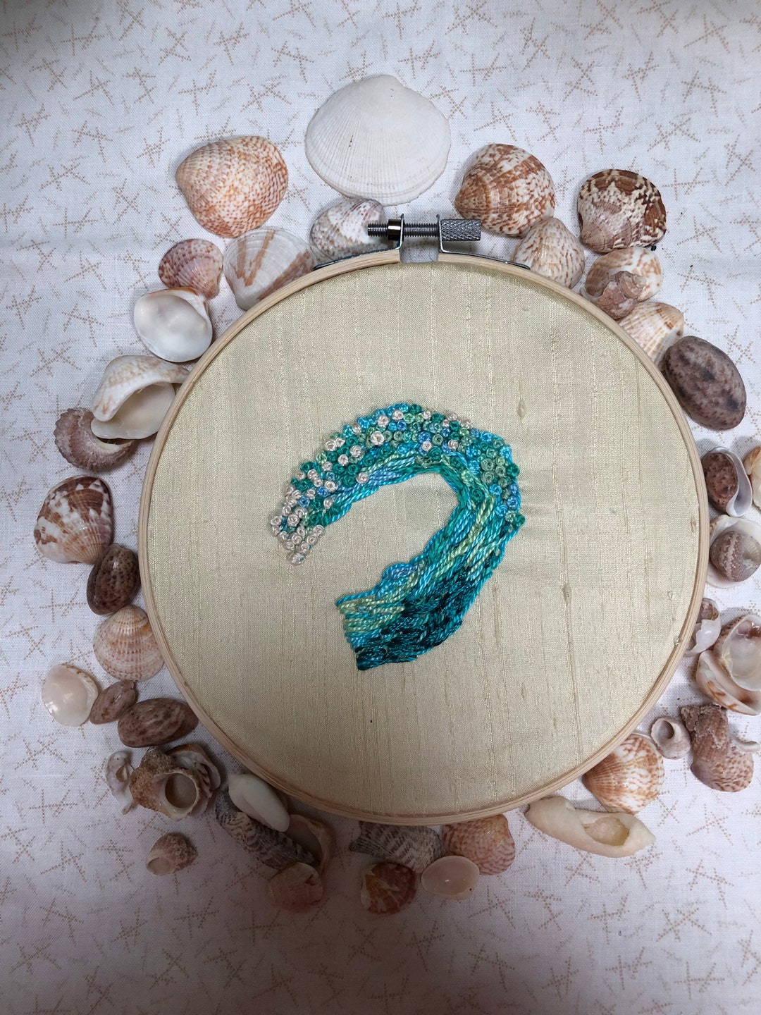 Hand Embroidered Ocean Wave, Hoop Art, Hand Dyed Threads, Coastal, Sea ...