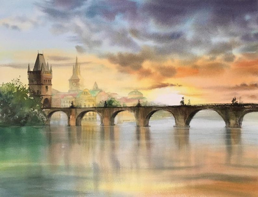 Prague Art Print, the Charles Bridge, Old City, Old Bridge Painting ...