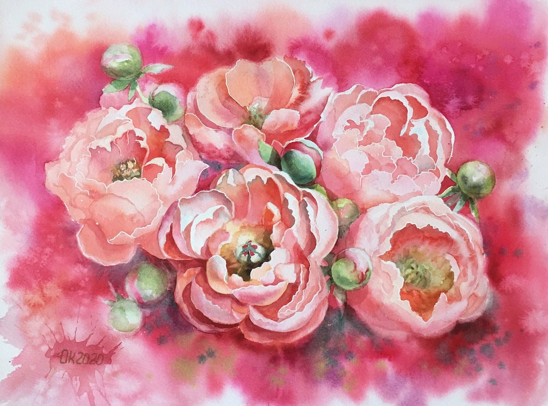 Peonies Hand Painted ORIGINAL Painting, Watercolor Peony Wall Art ...