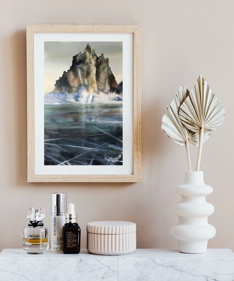 Lake Baikal Painting, Frozen Winter Landscape, Original Watercolor Art ...