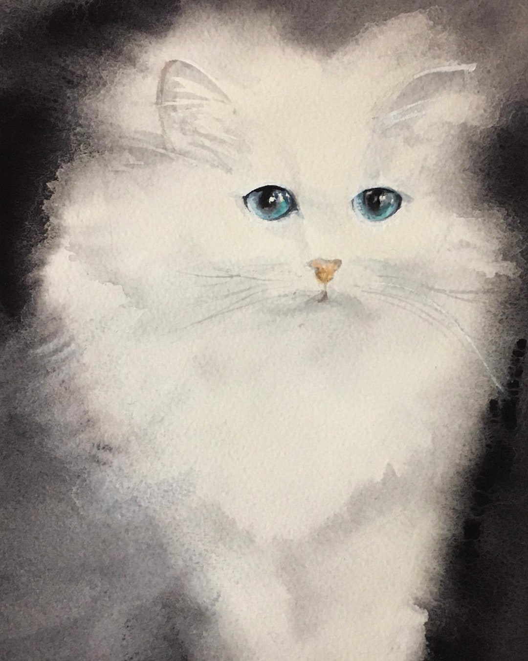 White Cat Hand Painted Watercolor ORIGINAL, White Cat Painting, Fluffy ...