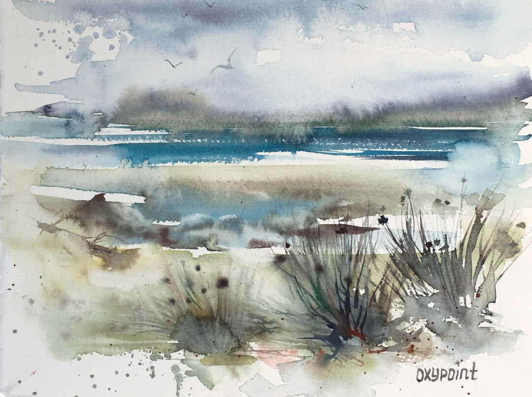 Hand Painted ORIGINAL Watercolor, Beach Coastal Seashore, Sea Wall Art ...