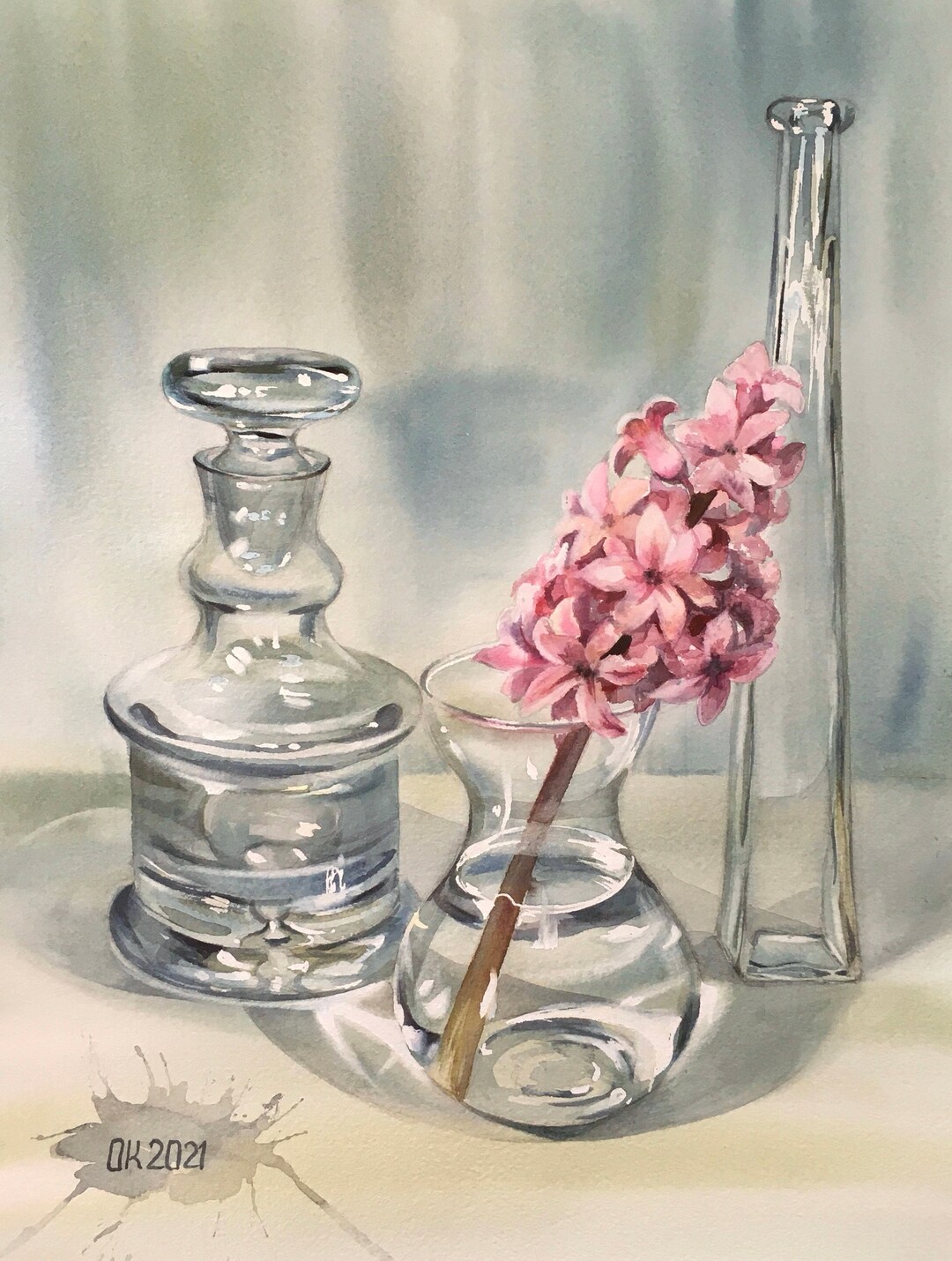 Giclée Print Still Life With Glass Painting, Watercolor Print, Vertical ...