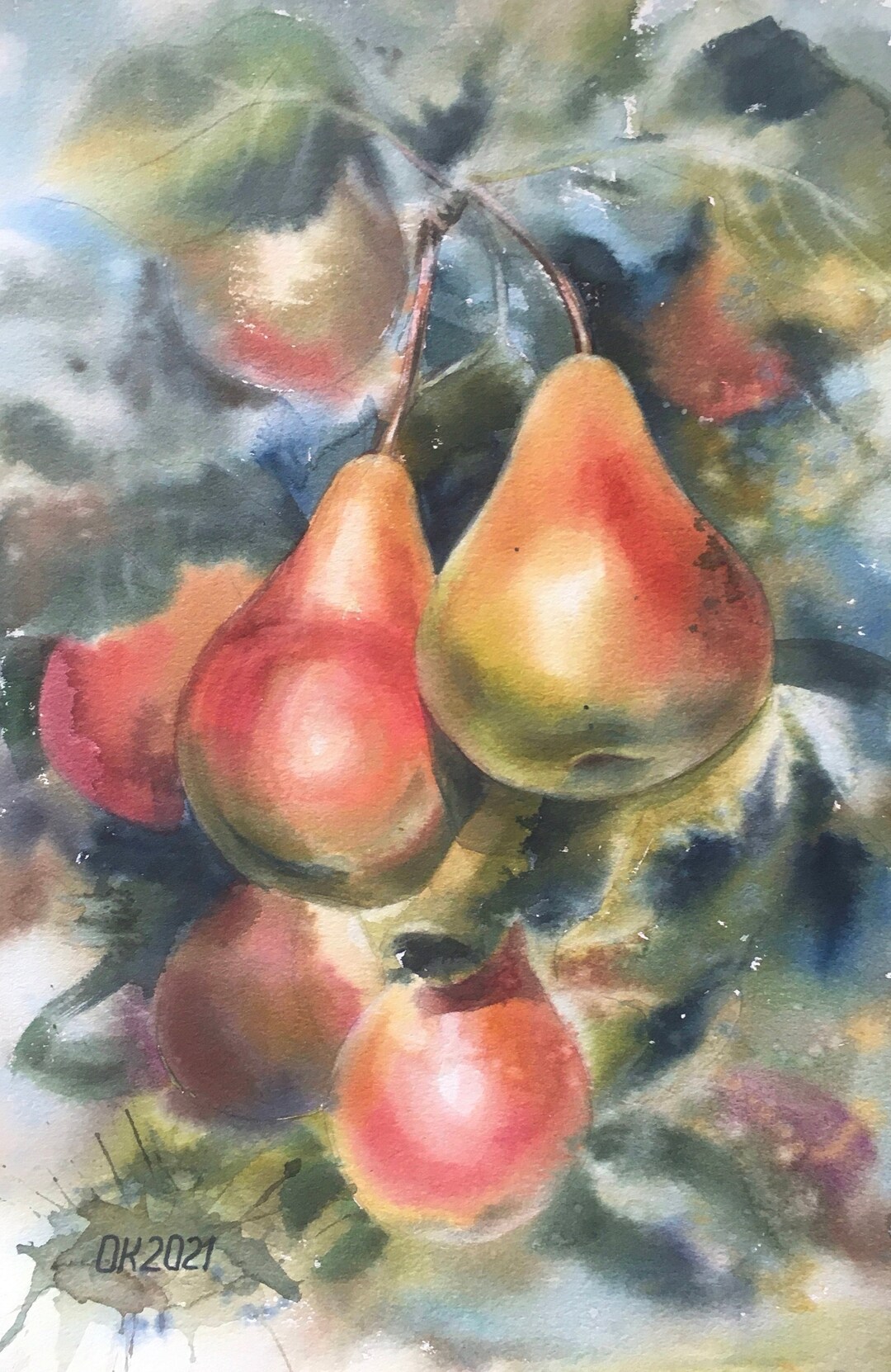 Pears Hand Painted ORIGINAL Watercolor Painting, Pears on a Branch ...