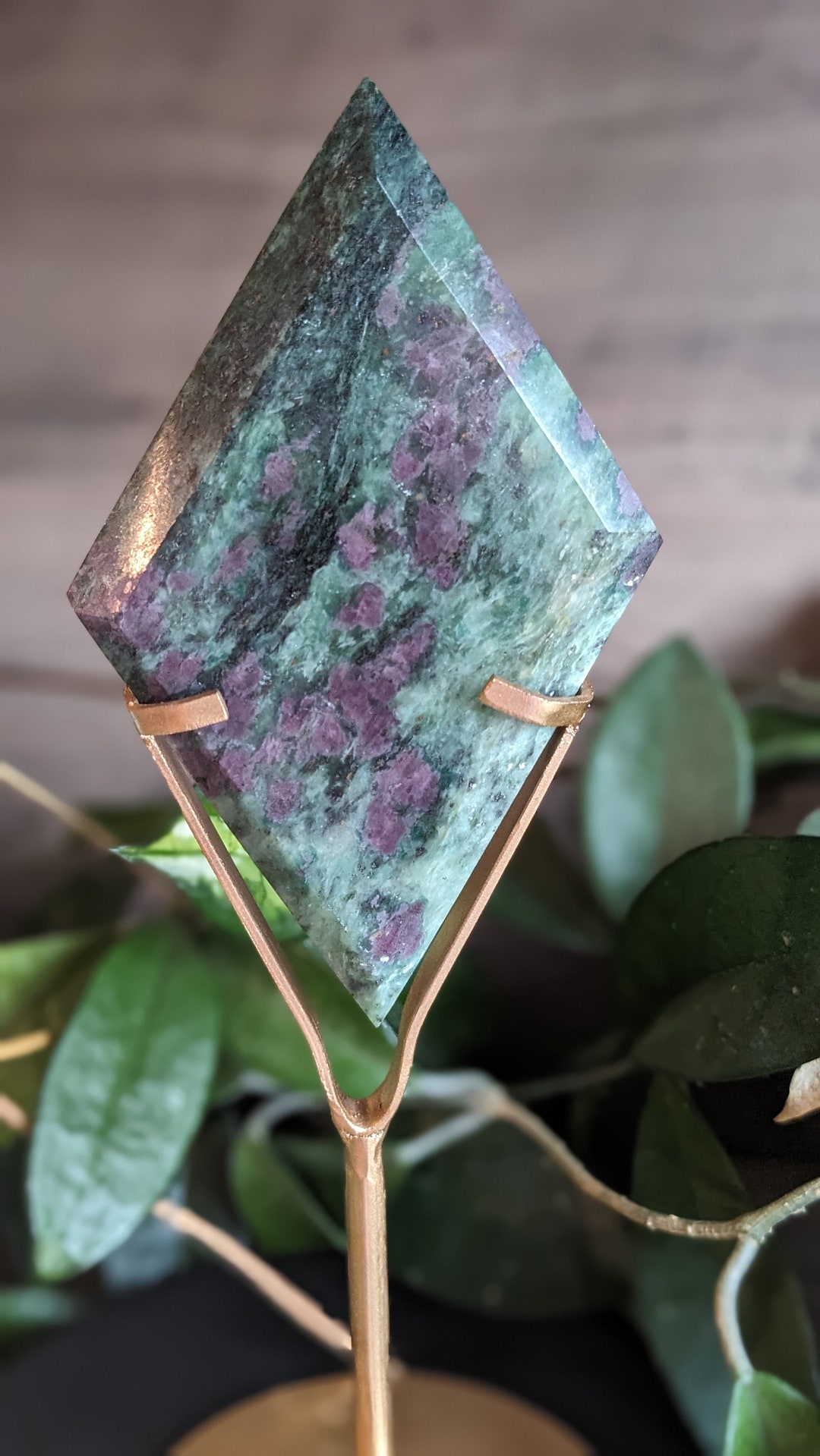 Ruby Fuchsite Diamond Carving With Gold Stand - Etsy