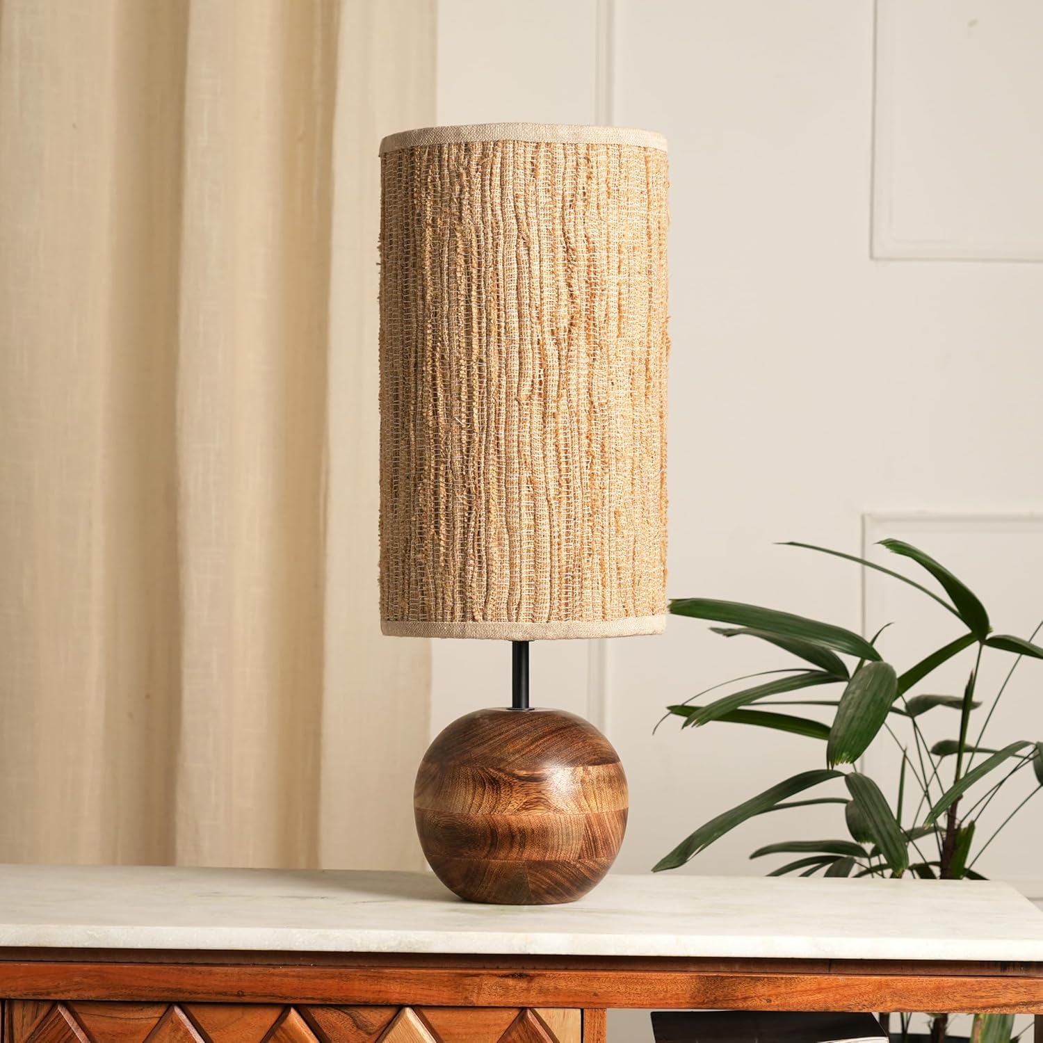 Table Lamp With Mango Wood Base Handwoven Shade Design Lampshade for ...