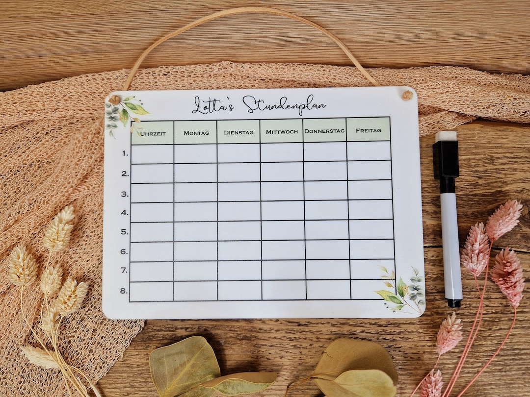 Stundenplan personalisiert Acryl weiß/ wieder beschreibbarer/abwischbar ...