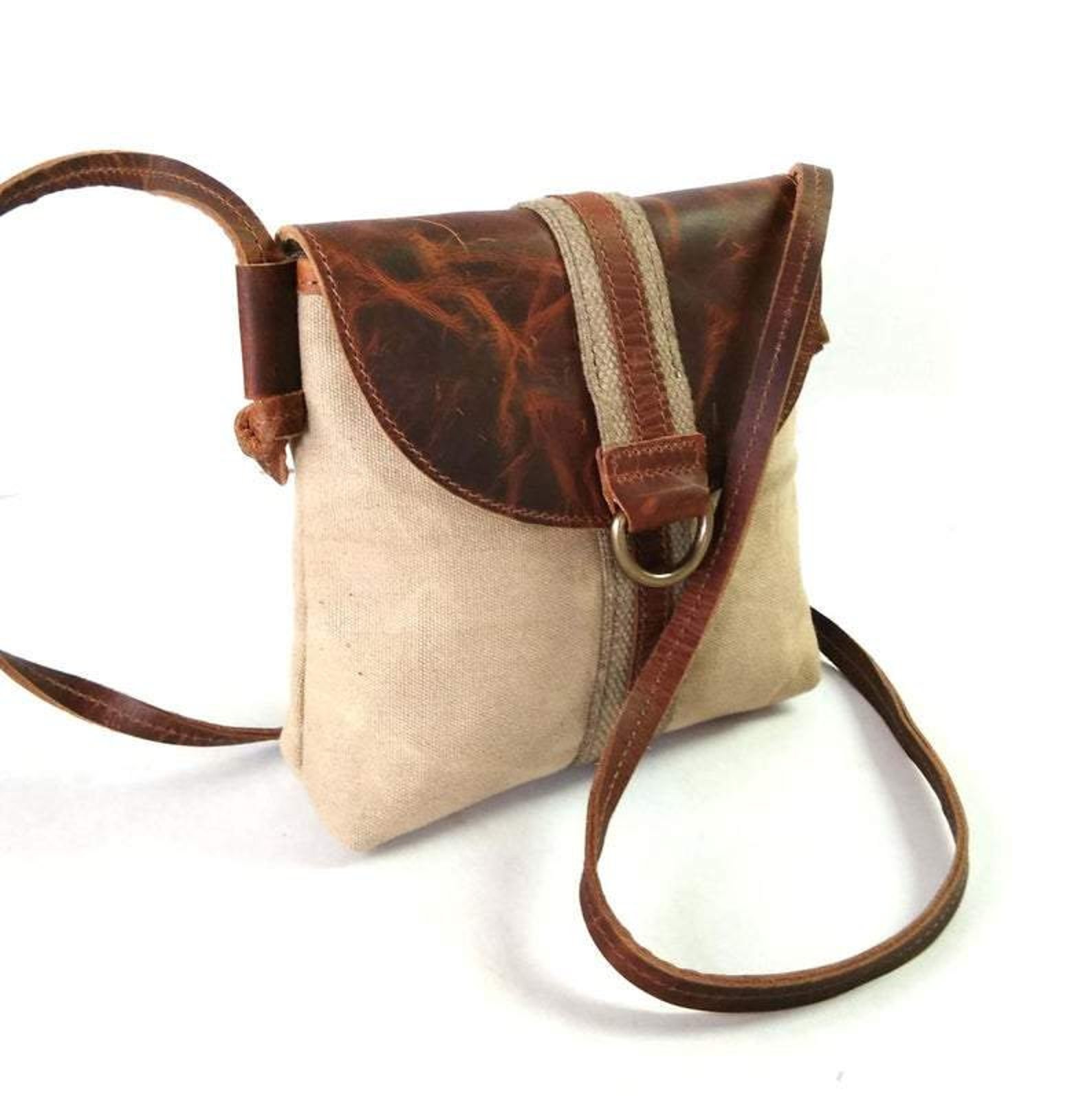 Canvas Sling Bag Mini Leather Penny Purse Leather and - Etsy