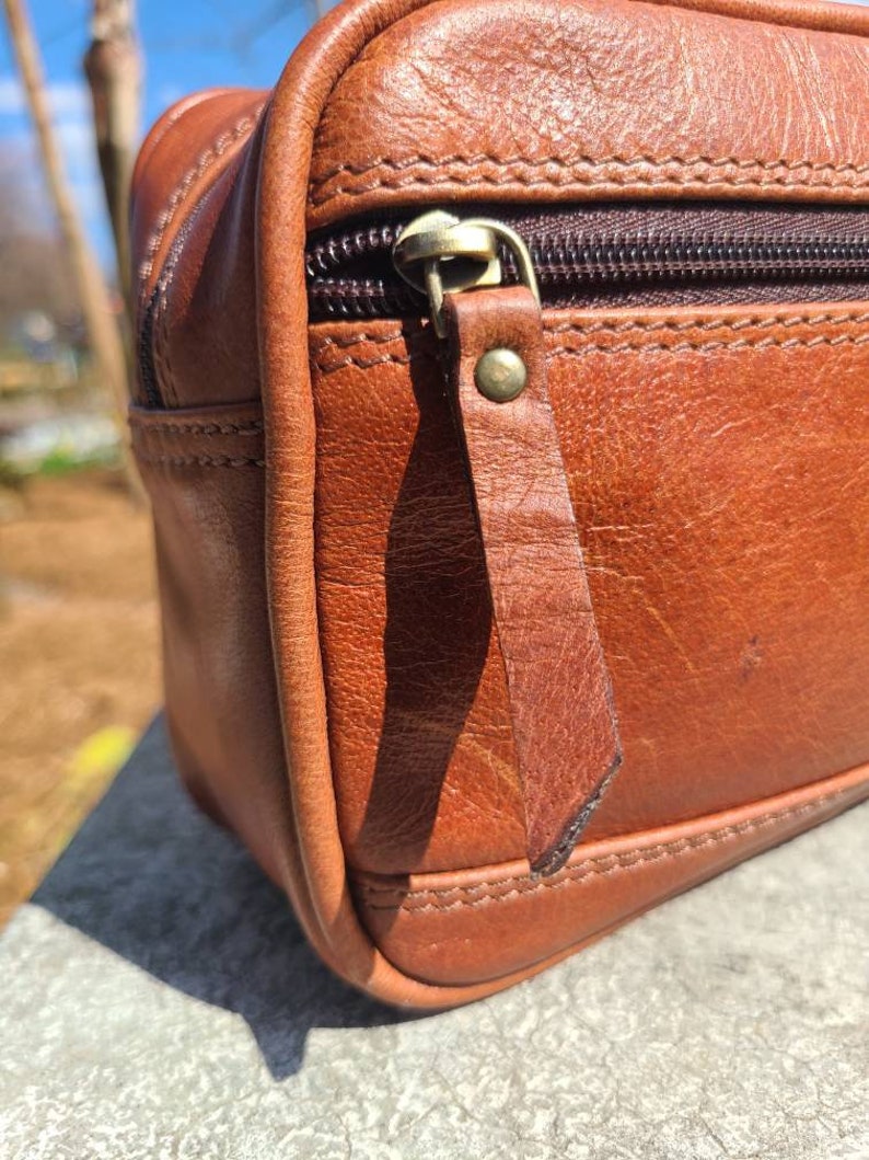 Buffalo Leather Toiletry Bag – Cognac Brown Travel Dopp Kit - Etsy
