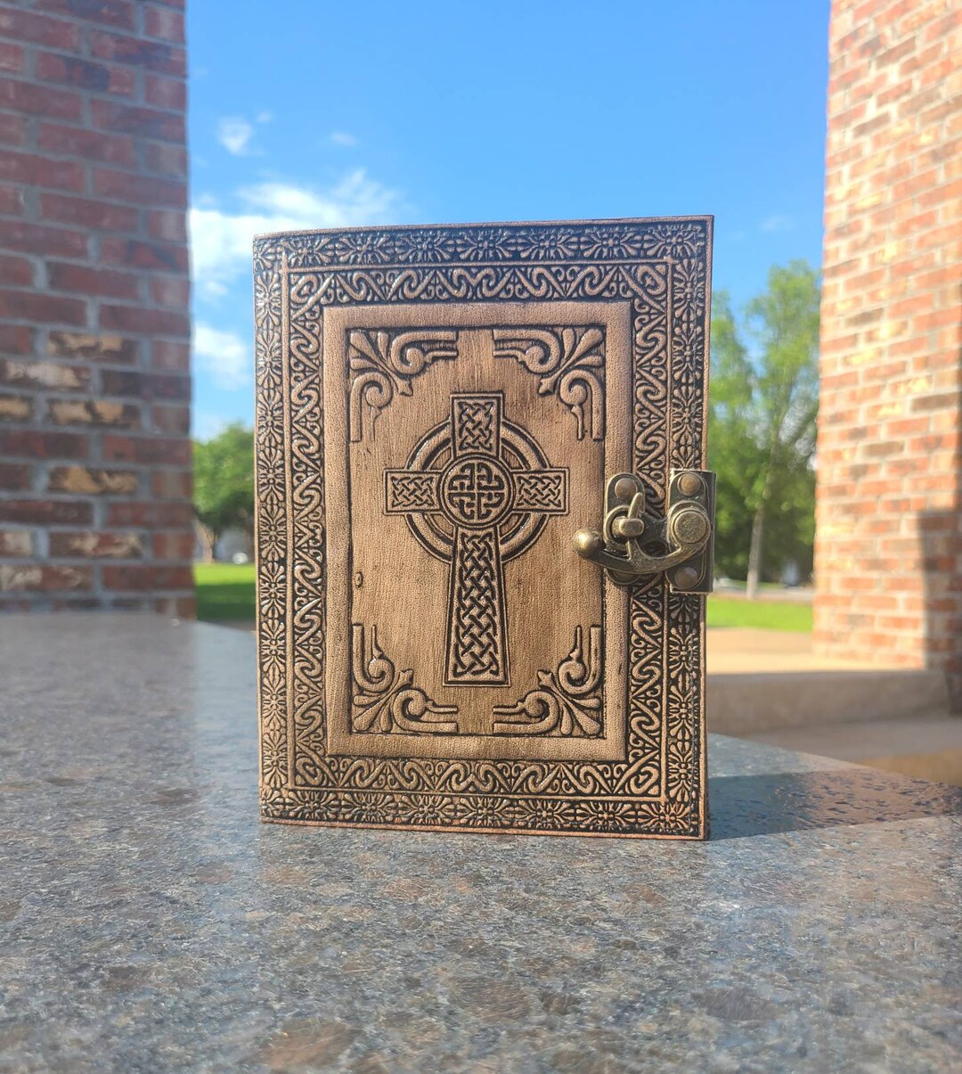 Celtic Cross Leather Writing Journal - Irish Cross Journal - Tan ...