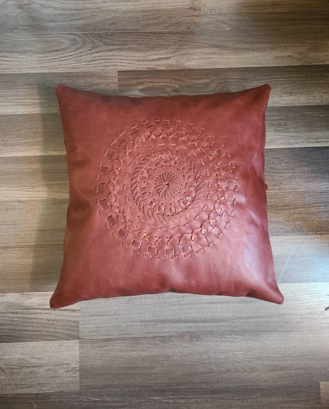 100% Leather Cognac Red Throw Pillow Cover - Mandala Pillow Cover ...