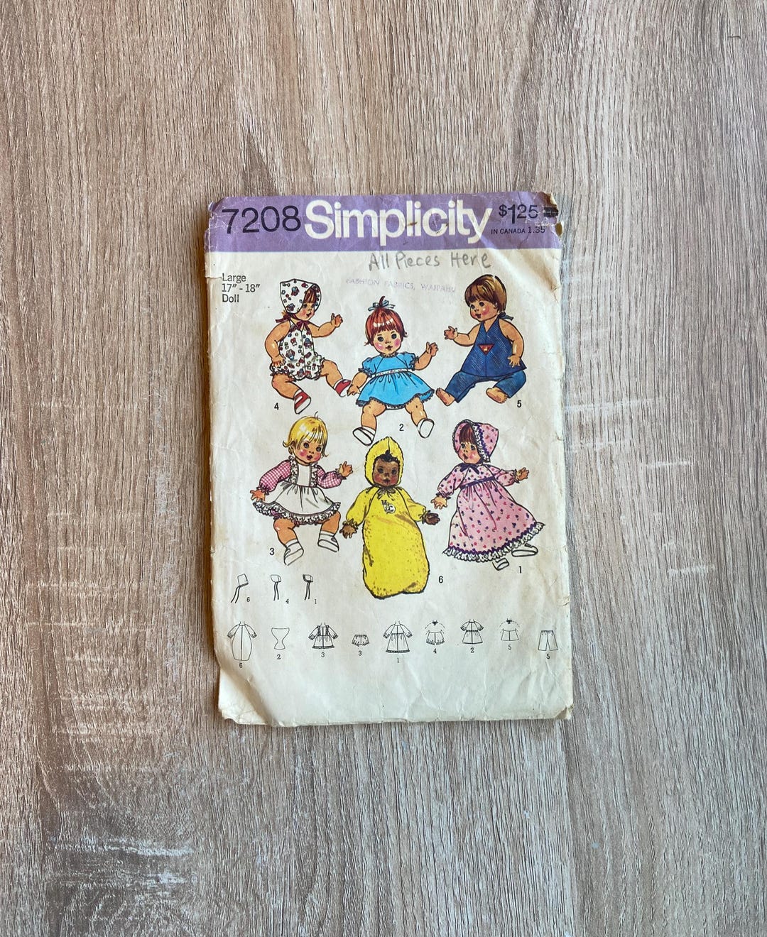 Vintage Simplicity Doll Clothes Pattern - Simplicity #7208 - 1975 ...