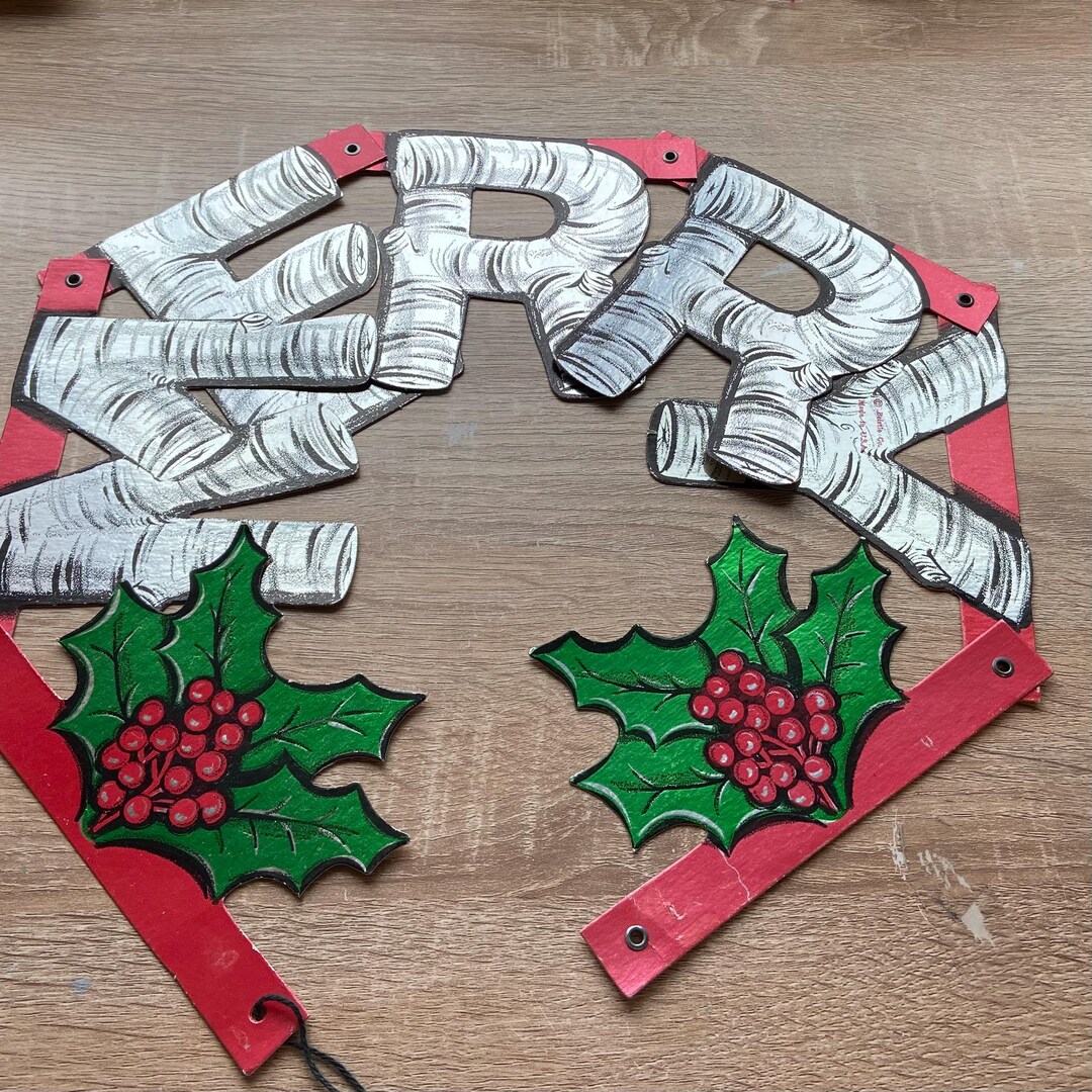 Vintage Jointed Christmas Banner Vintage Log Letter Christmas Banner ...