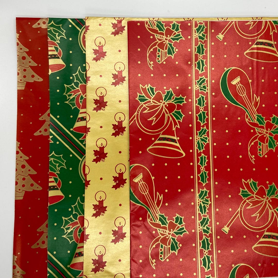 Vintage Lot 4 Sheets Christmas Gift Wrap Christmas Wrapping Paper 1970s ...