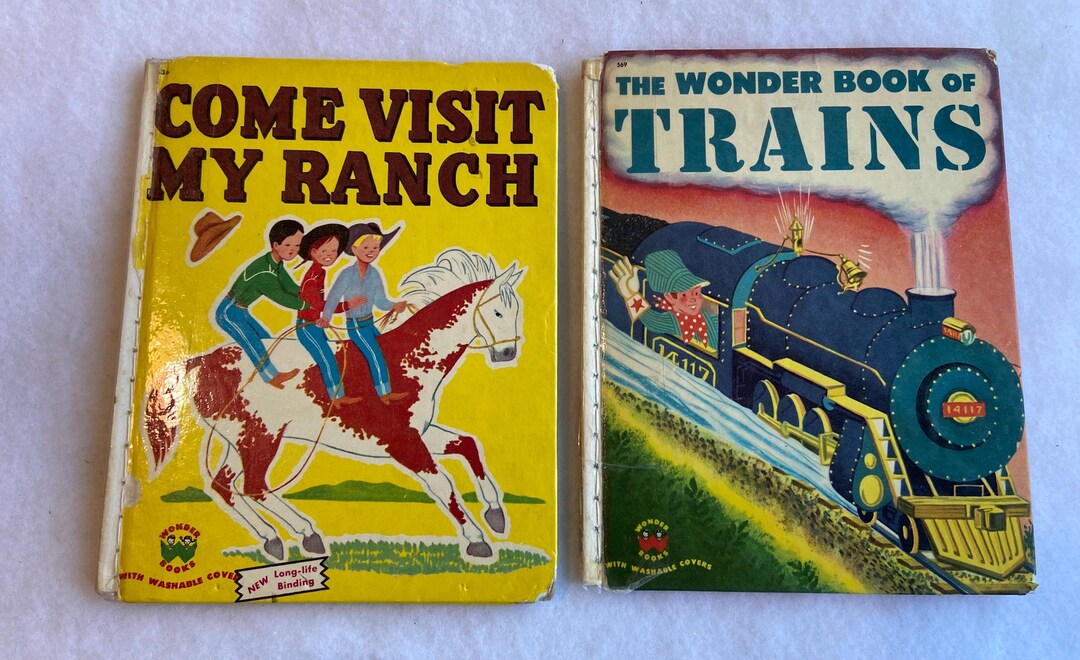 Vintage Lot 2 Wonder Books Come Visit My Ranch Wonder Book of Trains ...