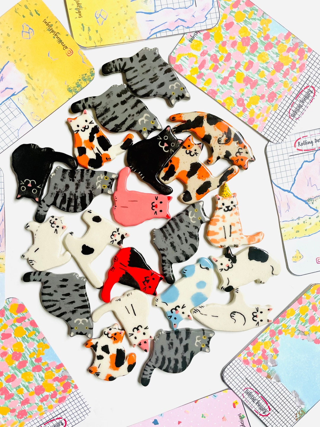 Ceramic Cat Magnet, Fridge Magnet, Clay Magnet, Home Gift for Her, Cat ...