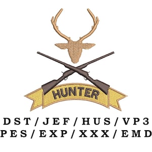 Deer Hunting Embroidery Design - Deer Head and Rifles, Outdoor ...