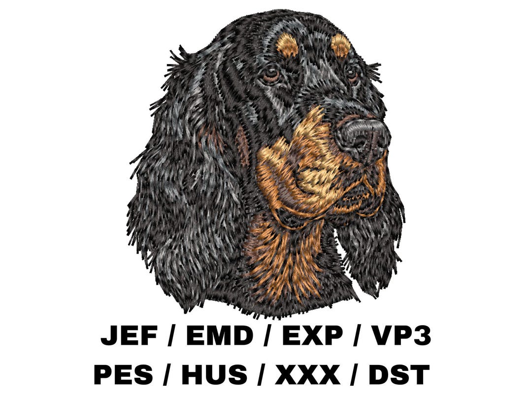 Realistic Gordon Setter Face Machine Embroidery File – Dog Portrait for ...