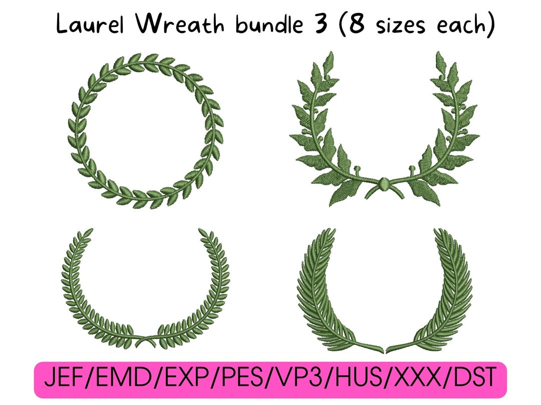Laurel Wreath Embroidery Design Bundle 3 Custom Embroidery, Monogram ...