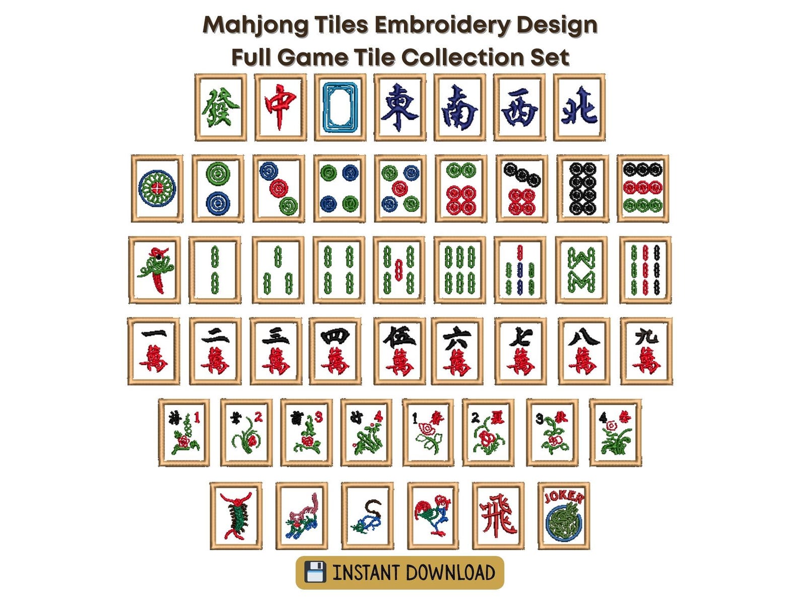Mahjong Tiles Embroidery File Bundle Pack - Etsy
