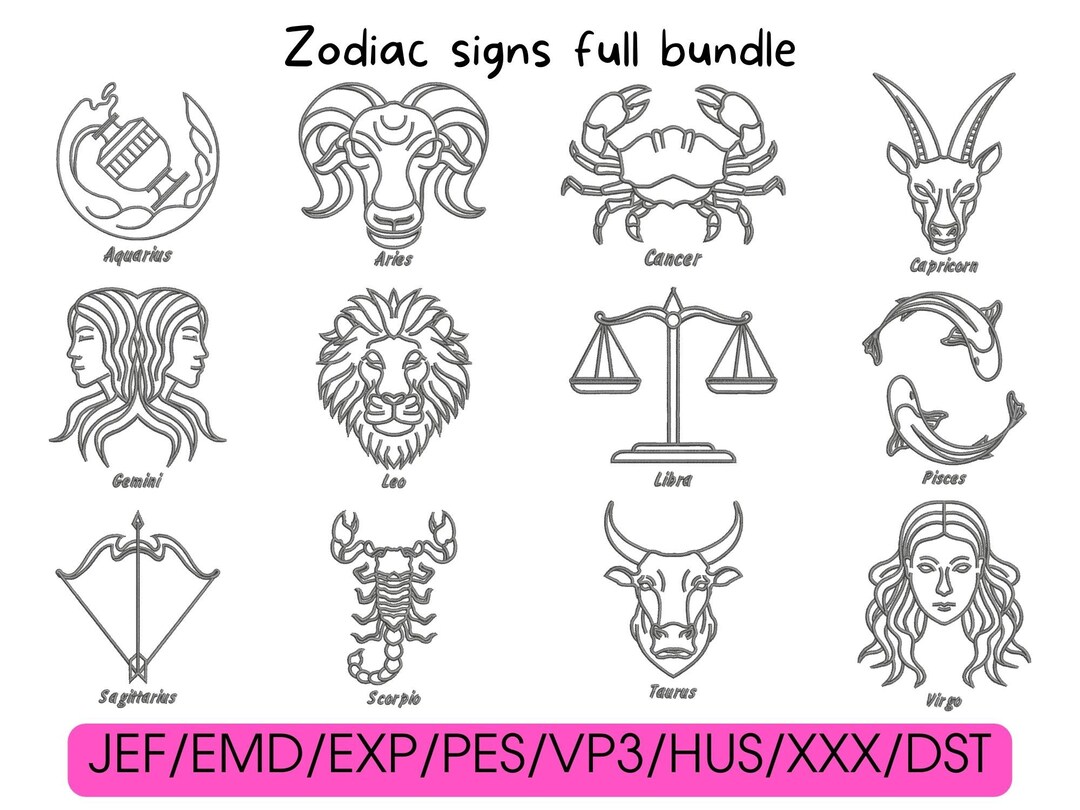 All-in-one Zodiac Signs Embroidery Pattern - Full Set Bundle, Astrology ...