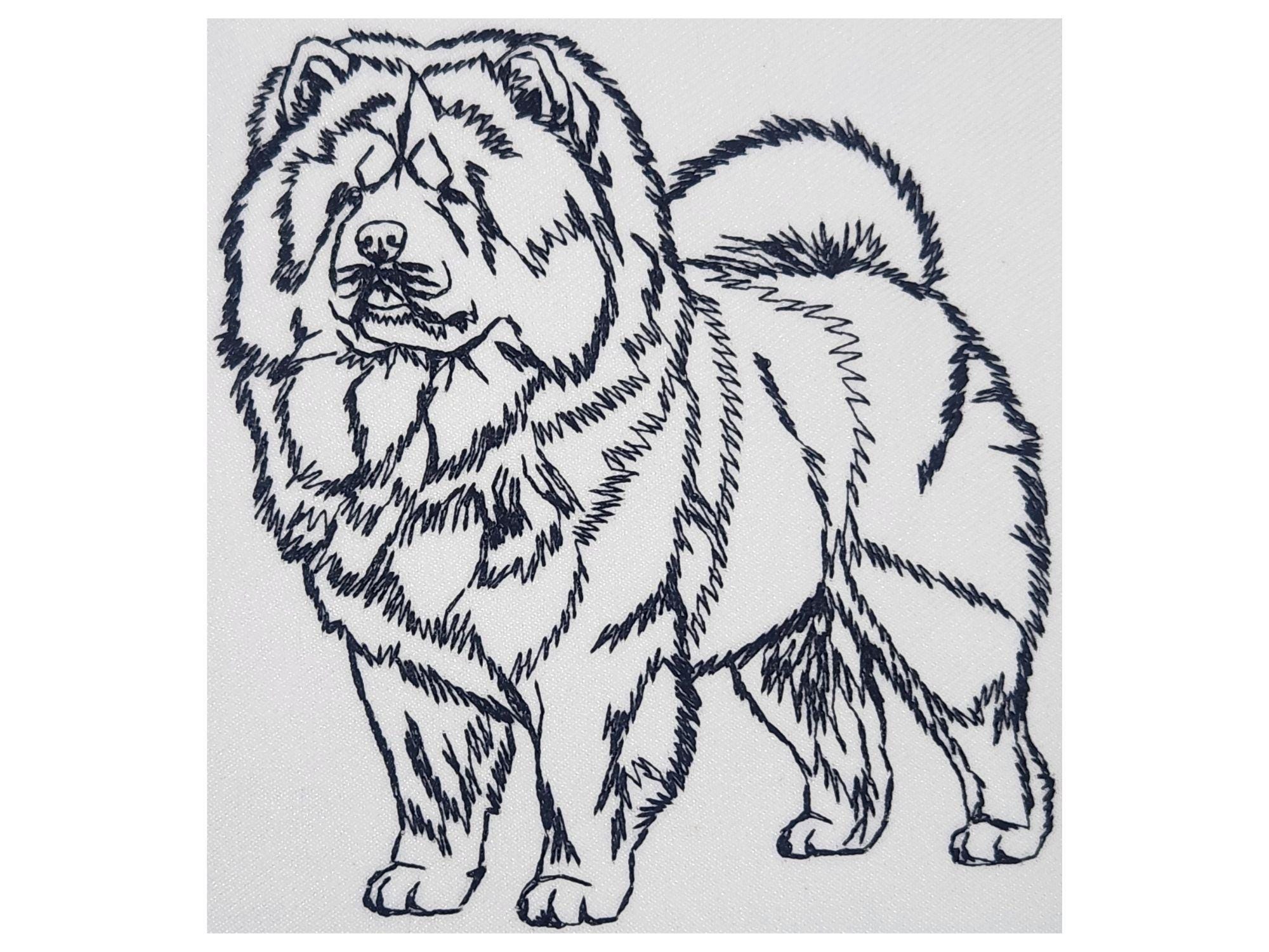 Chow Chow Full Body Outline Embroidery Design – Detailed Dog Line Art ...