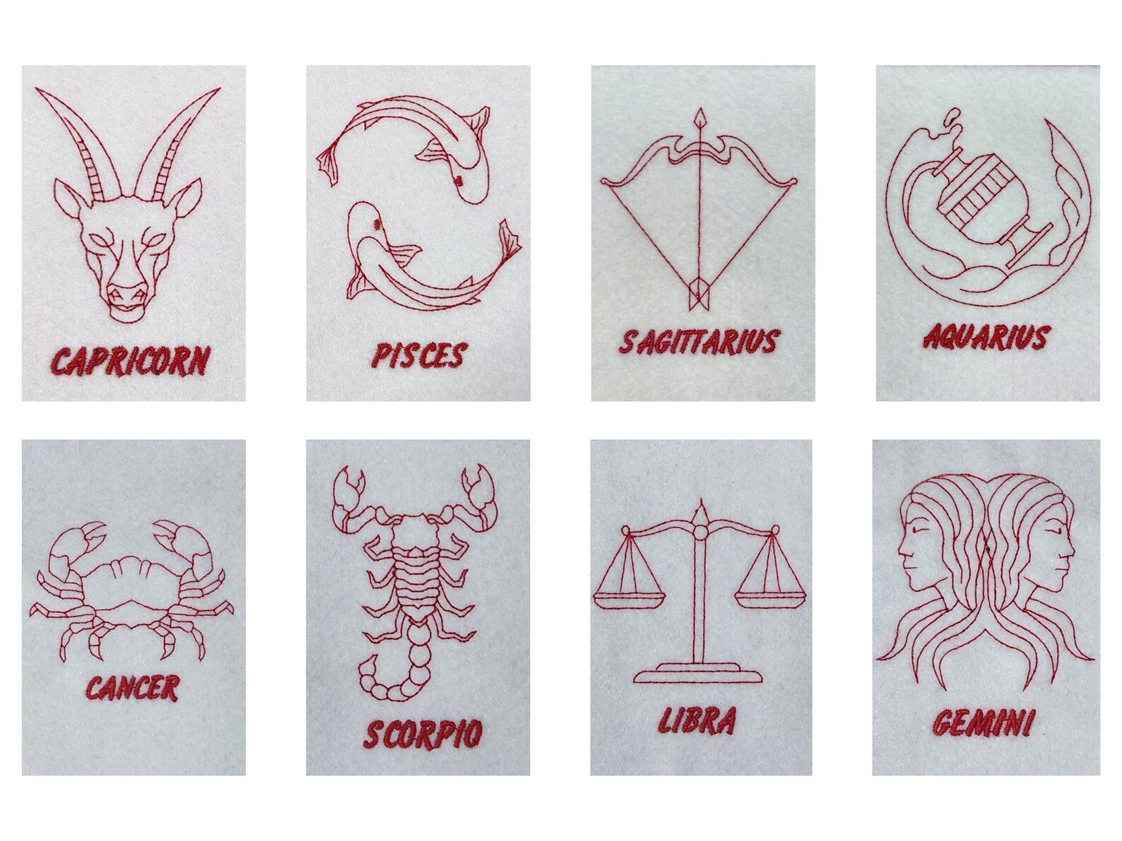 All-in-one Zodiac Signs Redwork Embroidery Pattern - Astrology and ...