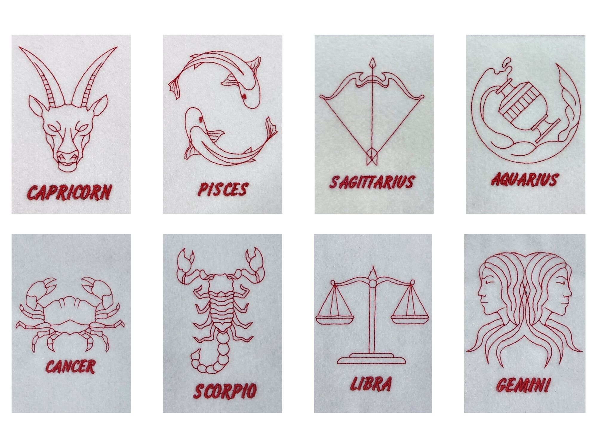 All-in-one Zodiac Signs Redwork Embroidery Pattern - Astrology and ...