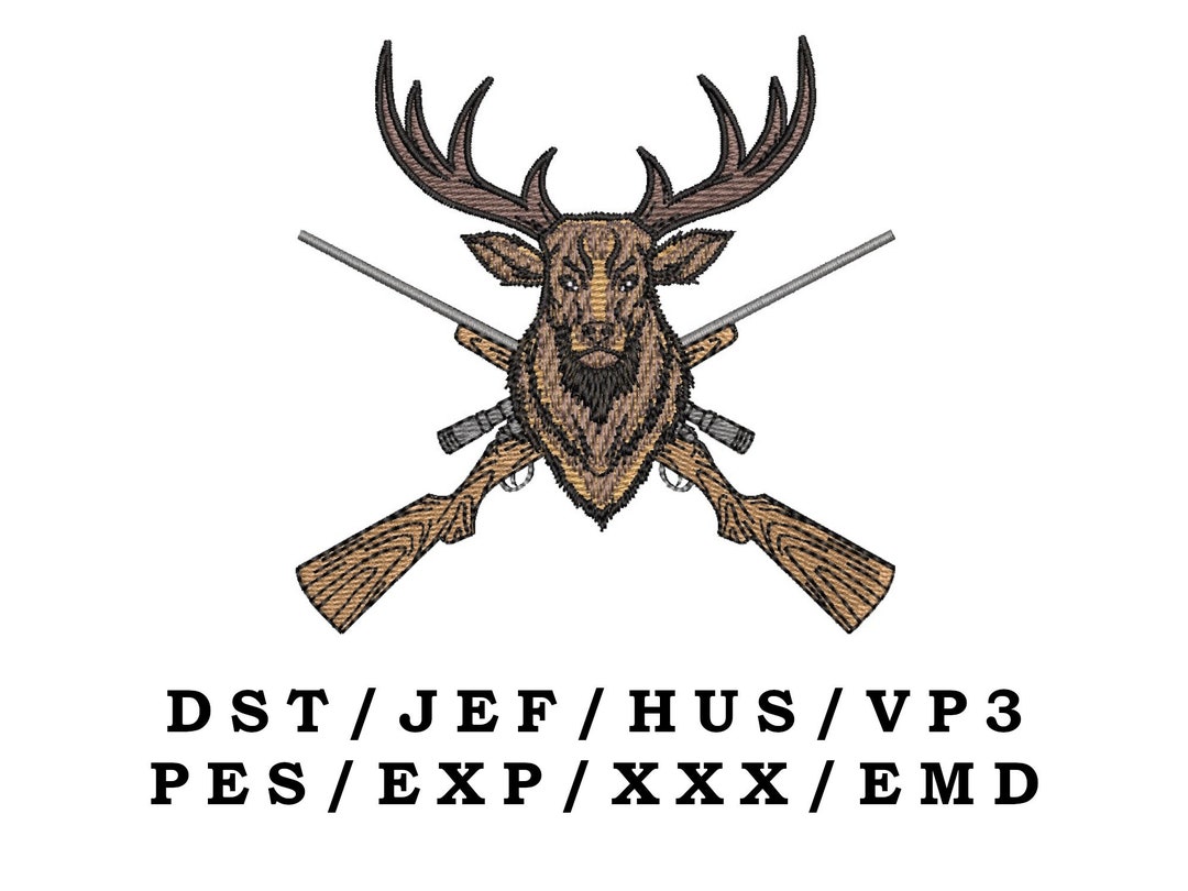 Deer Hunting Embroidery Design - Deer Head and Rifles, Outdoor ...